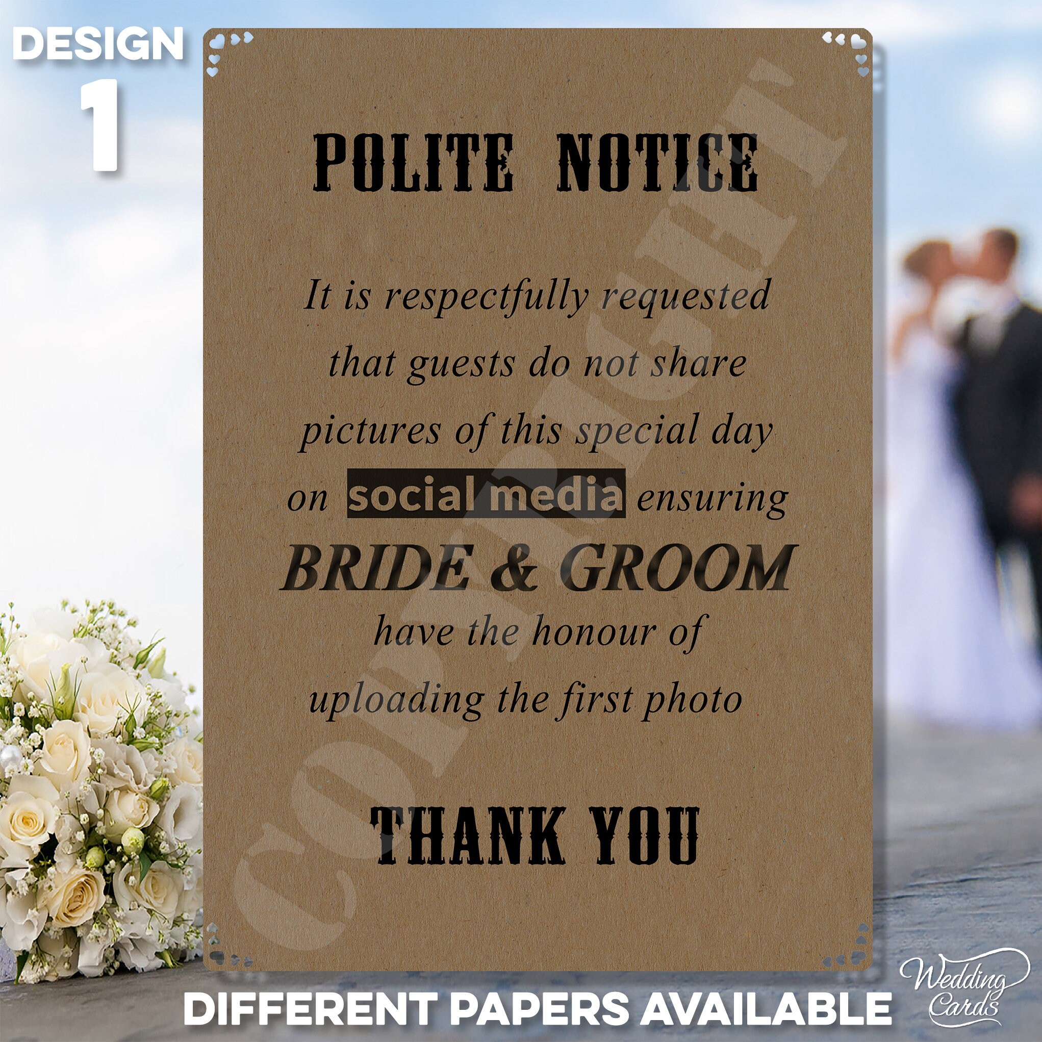 Polite Notice Guests Are Requested Not to Share Pictures on | Etsy