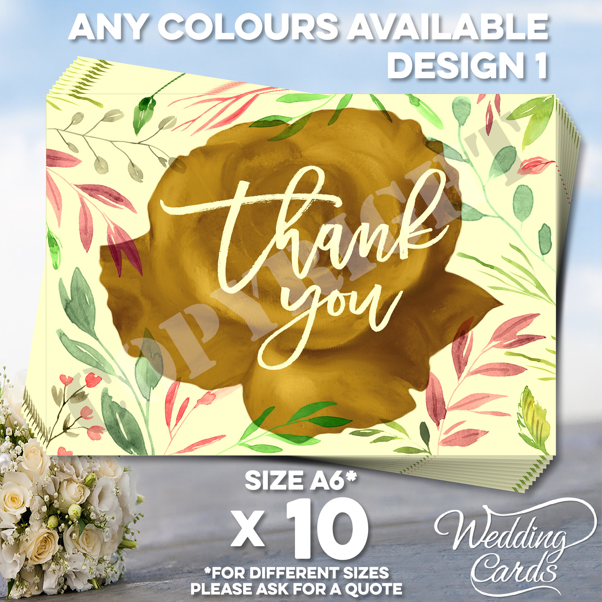 Set of 10 X Roses Curved Lines Flowers Watercolour Floral | Etsy