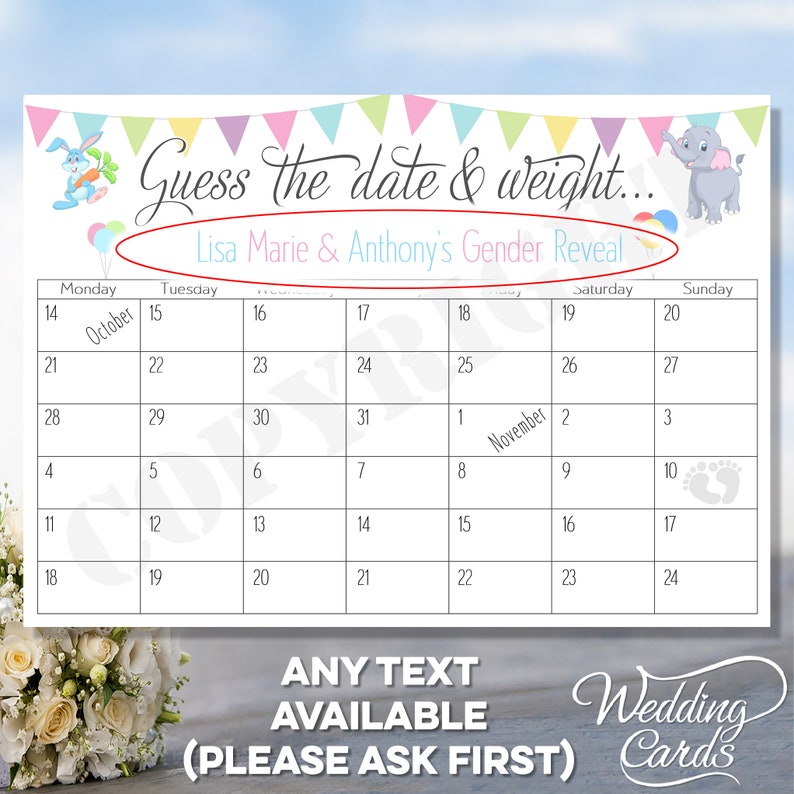Personalised Guess the Date and Weight Baby Calendar Due Date - Etsy