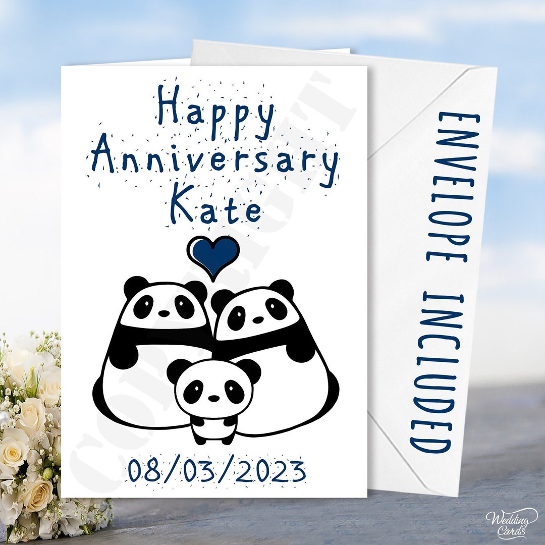 Personalized Panda Family Anniversary Card: Custom Colors & Text - Etsy