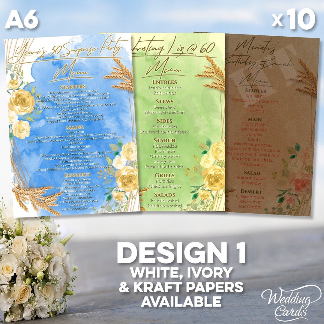 10 X Personalised Menu Cards Place Table Decoration Wedding Marriage ...