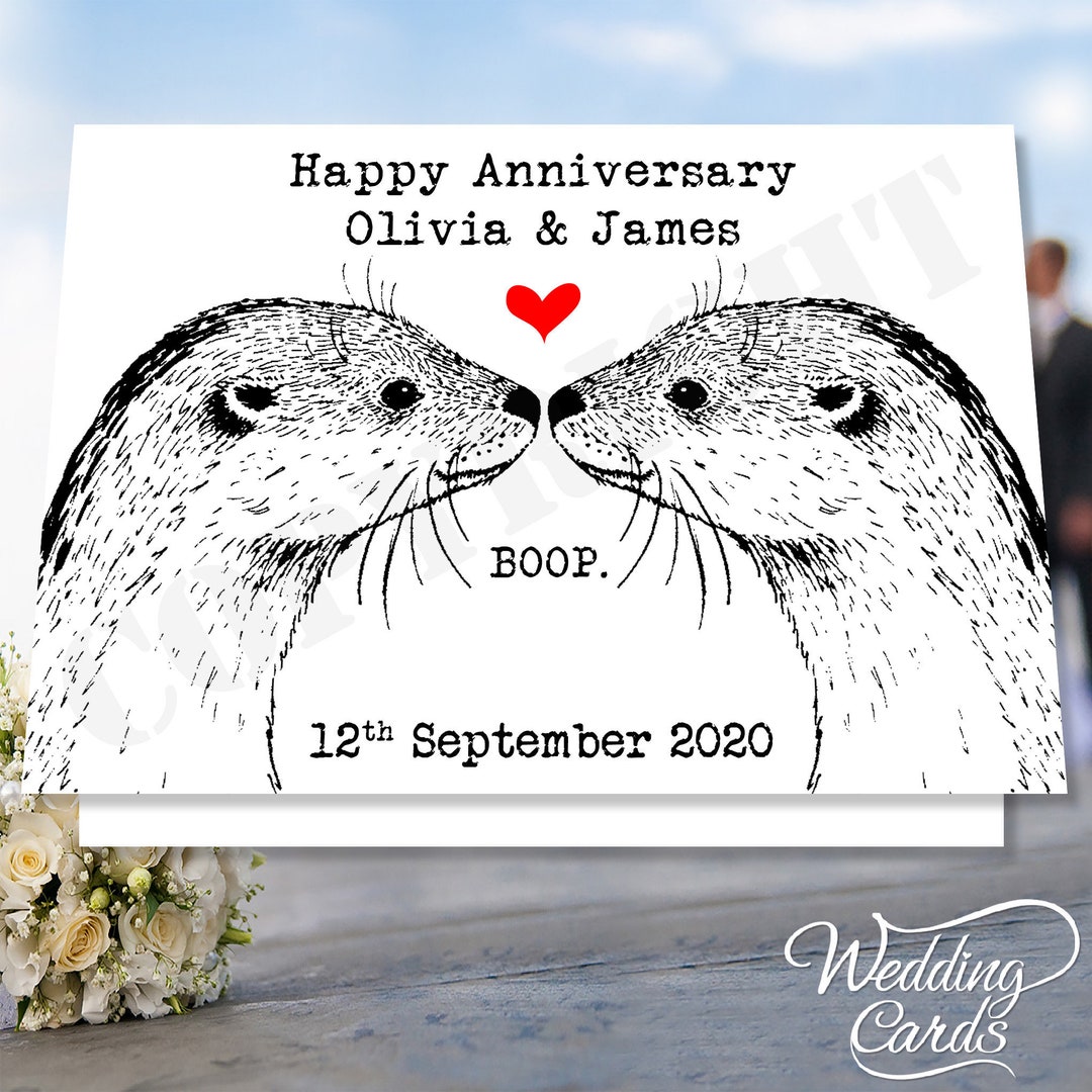 Personalised Anniversary Card Otter Cute Otters Birthday Love for Her ...