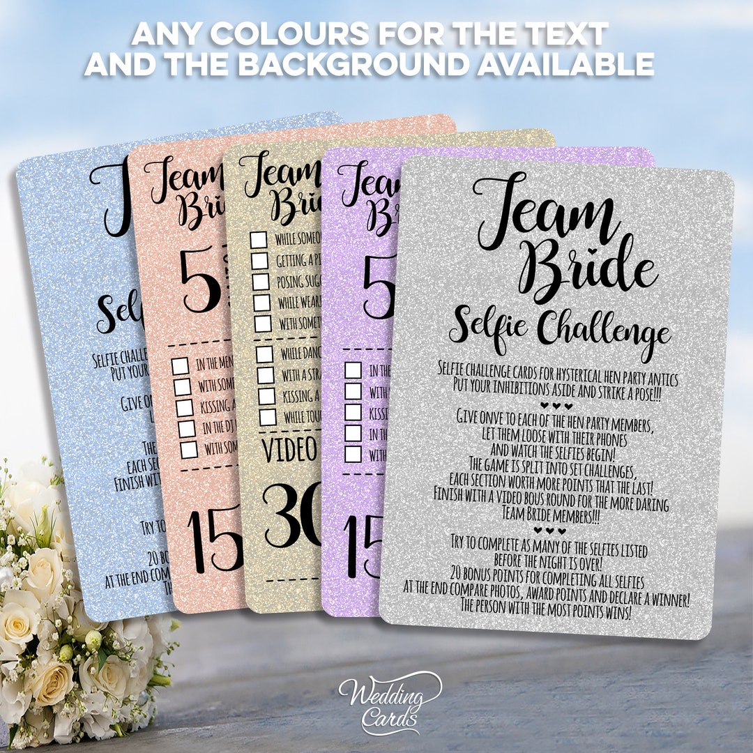 Team Bride Selfie Challenge Cards: Hen Party Game, A6 Postcards - Etsy UK