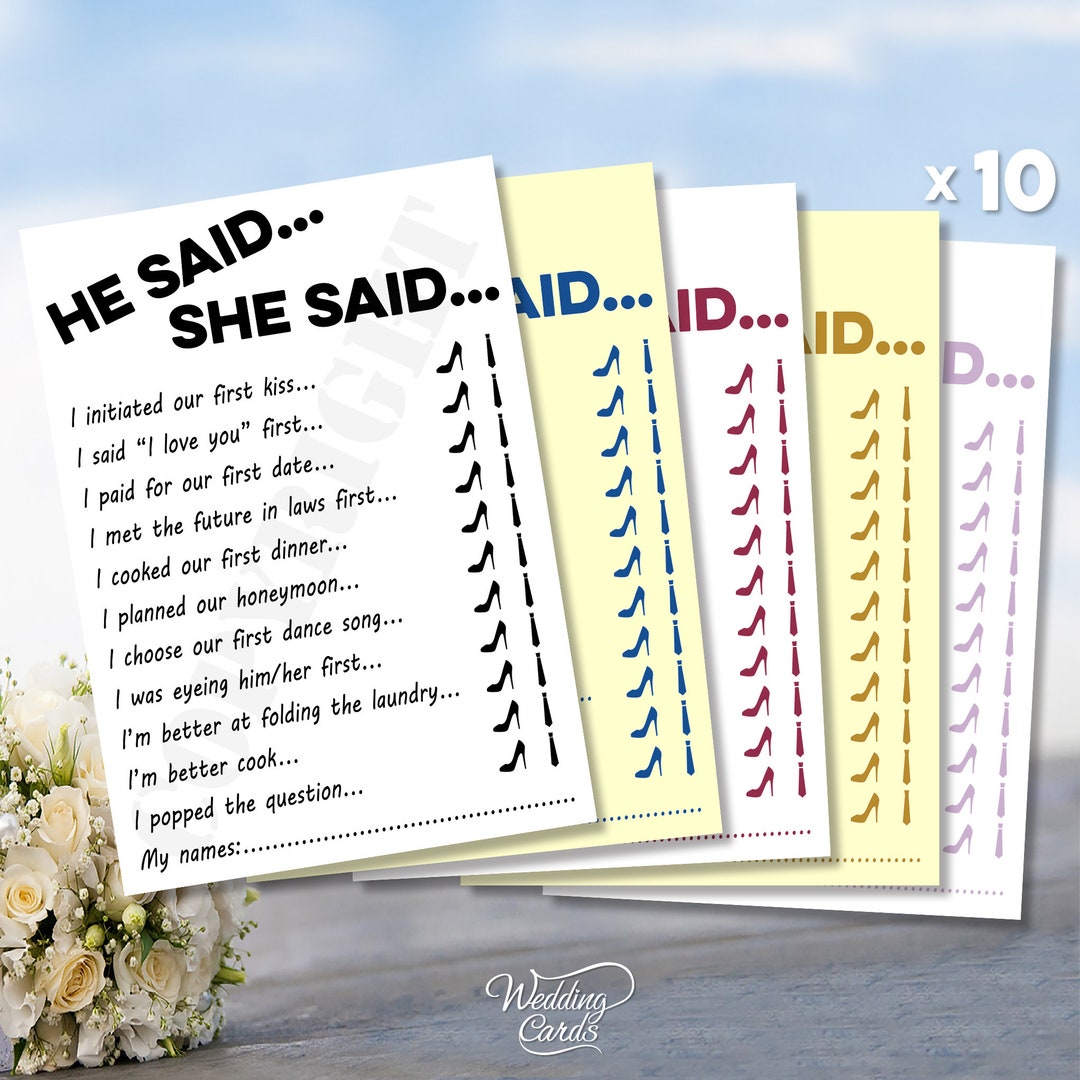 Wedding Prediction Game Cards: He Said She Said, A6 (set of 10) - Etsy