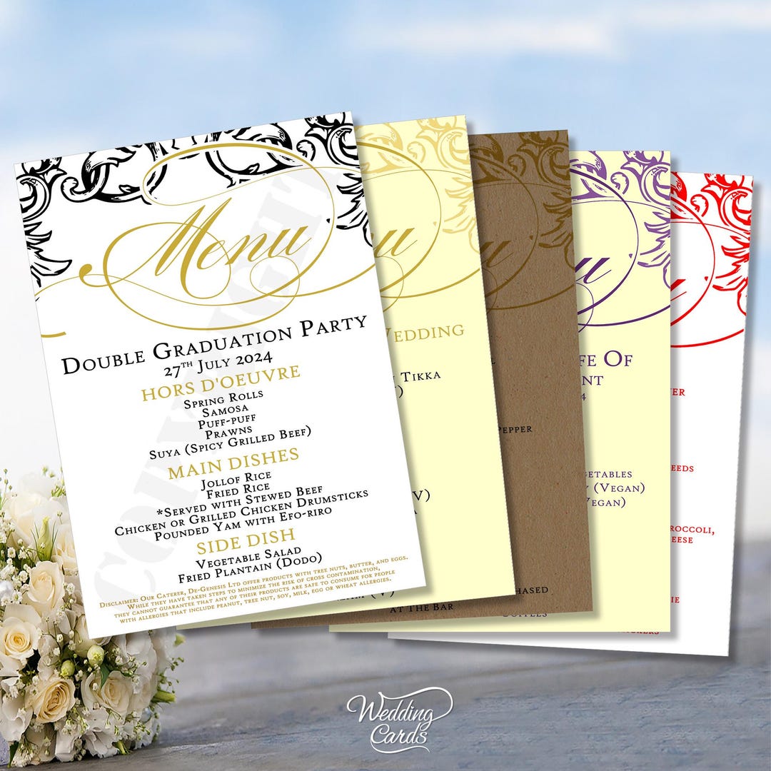 10x Personalised Menu Cards Place Table Decoration Design Wedding ...