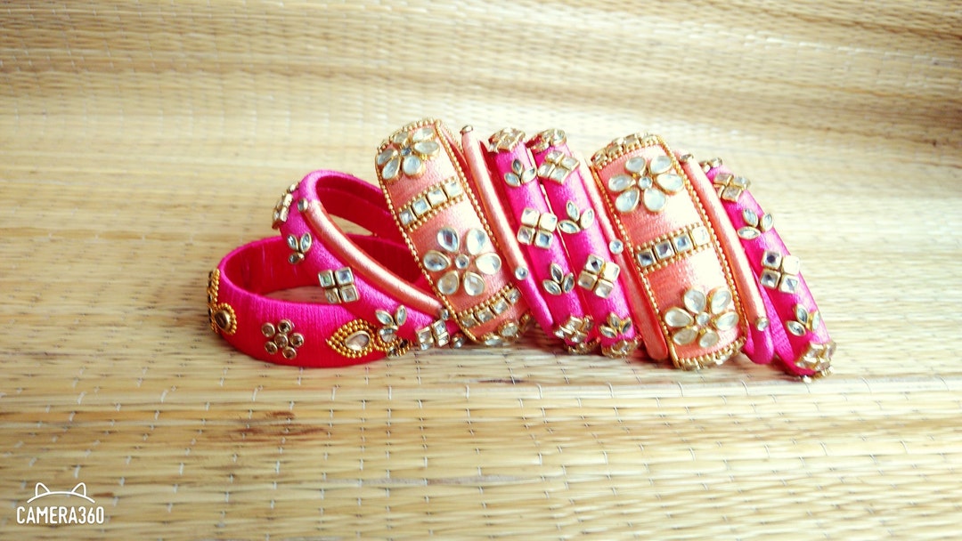Silk Thread Kundan Bangle Set - Etsy