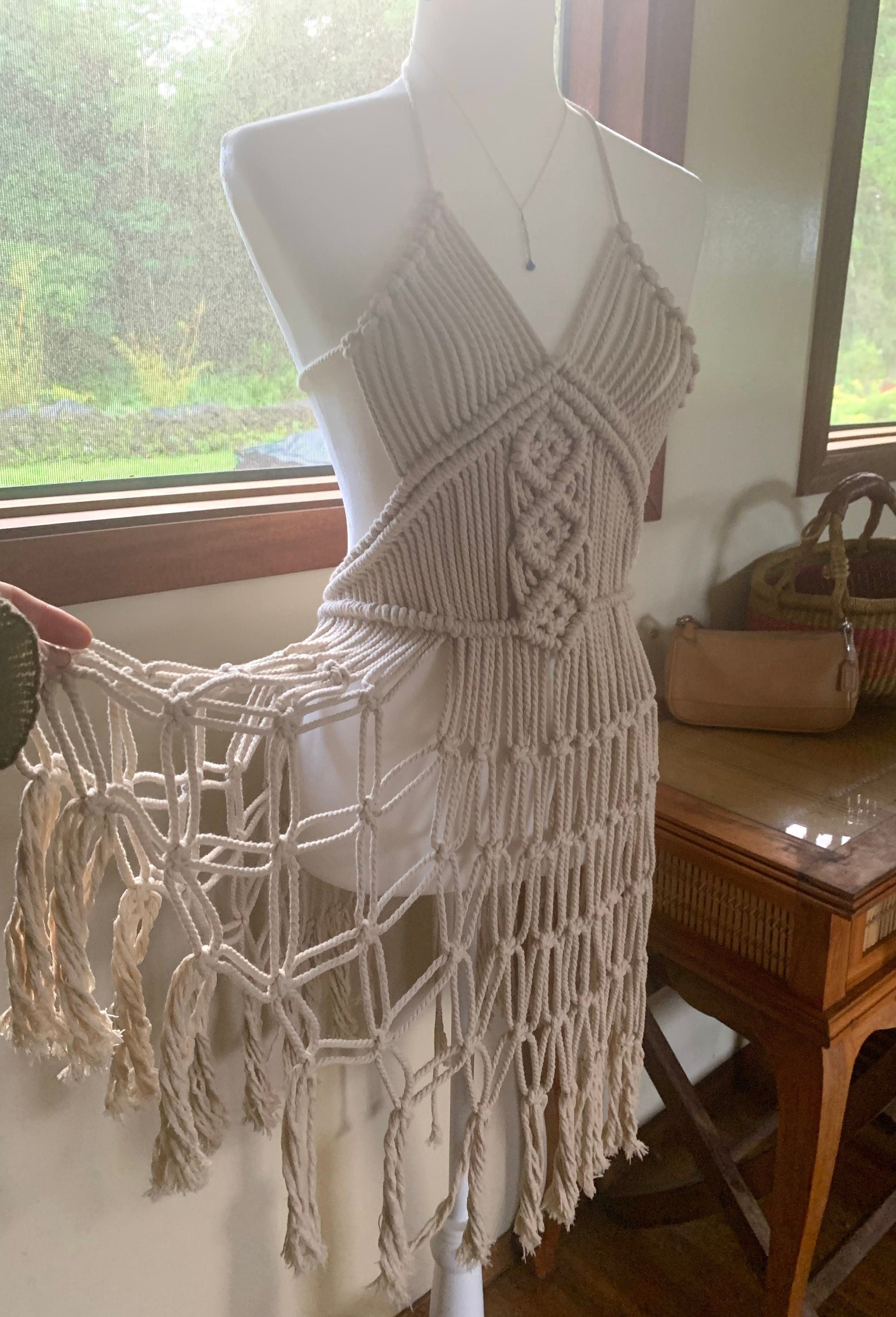 Bohemian Macrame Dress, Macrame Swim Cover, Macrame Festival Dress ...