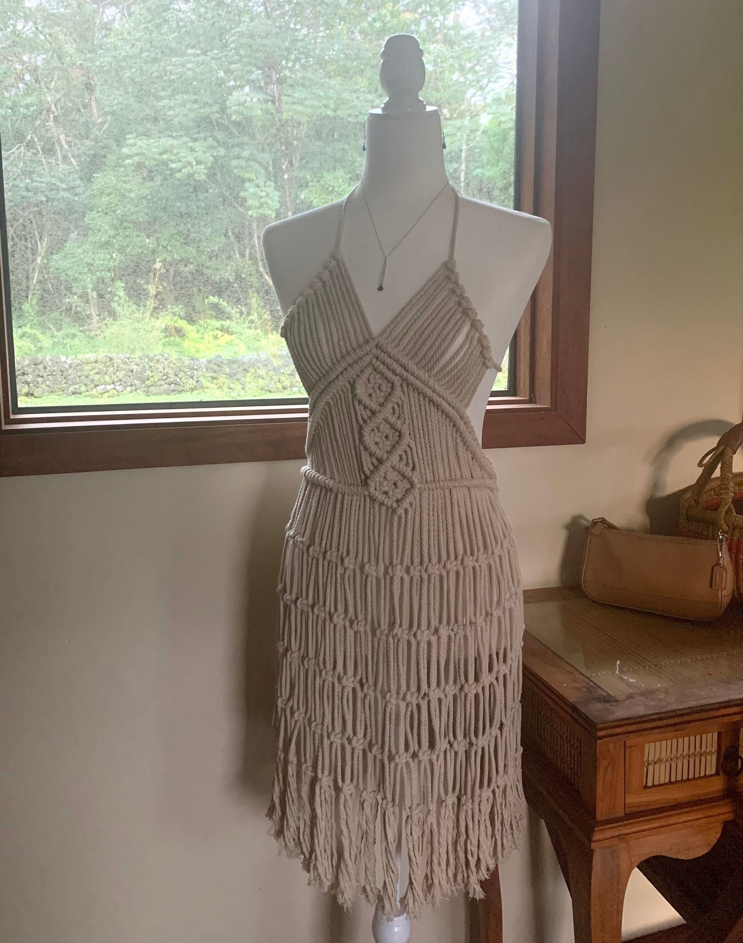 Bohemian Macrame Dress, Macrame Swim Cover, Macrame Festival Dress ...