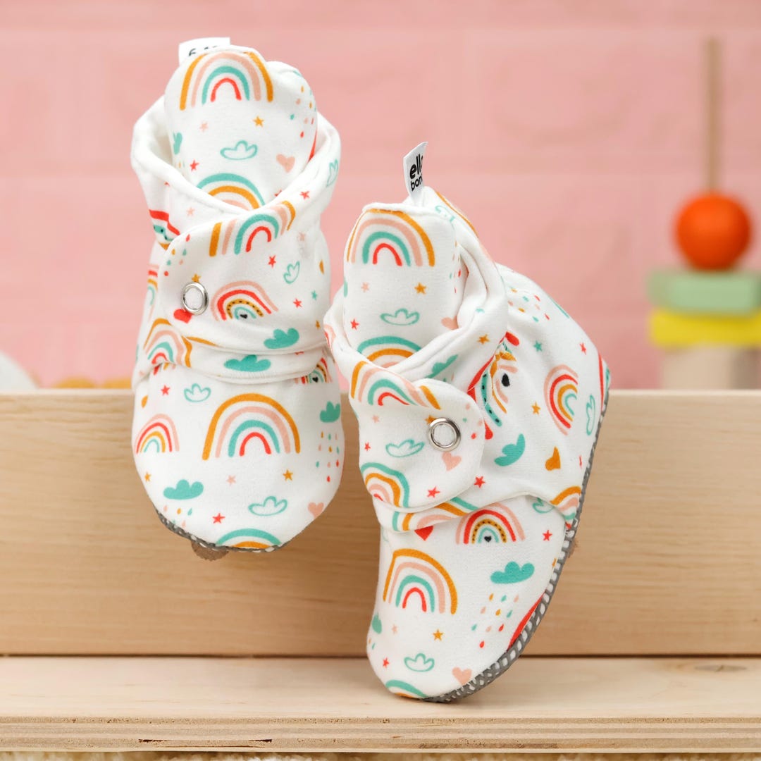 Cotton Baby Booties, Rainbow Organic Baby Shoes, Non Skid Baby Socks ...