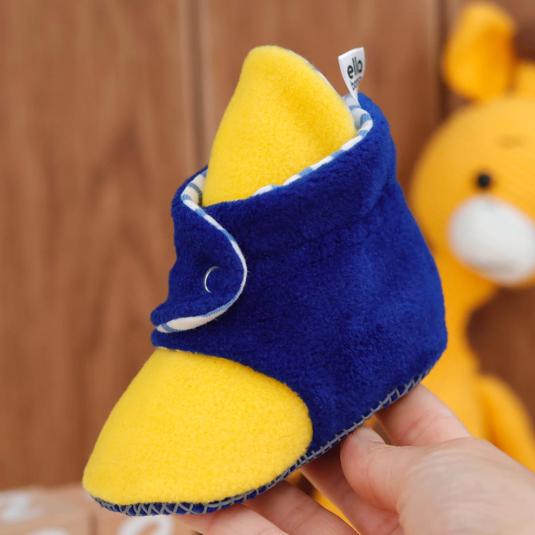 Blue Yellow Baby Booties Organic Cotton Newborn Shoes Yellow Blue Soft ...