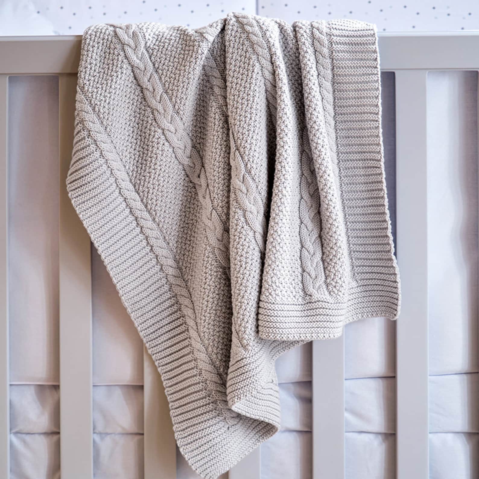 Cable Knitted Baby Blanket, 100% Organic Cotton Baby Blanket for ...