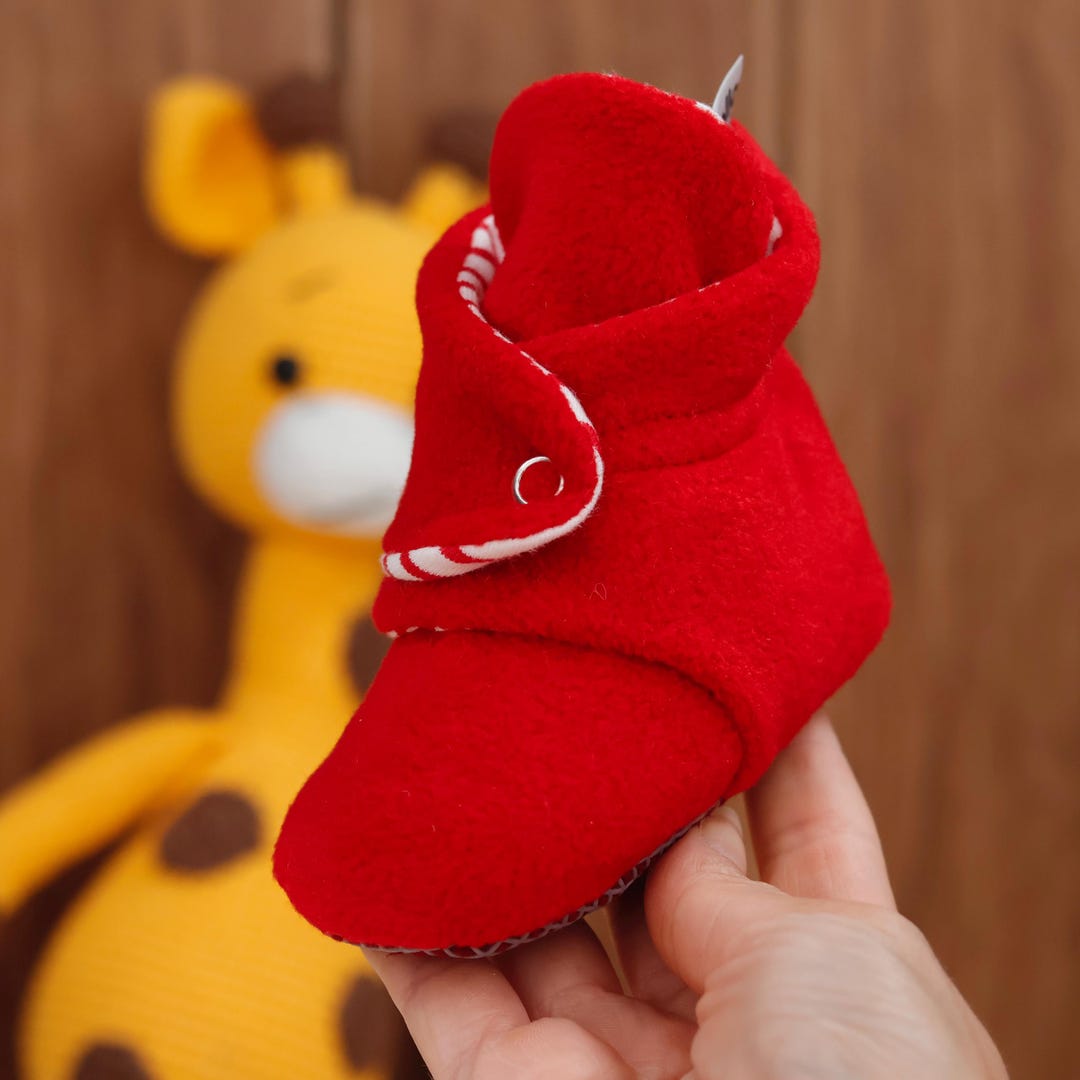 Red Fleece Baby Booties, Stay on Organic Baby Boots, Non Slip Baby ...
