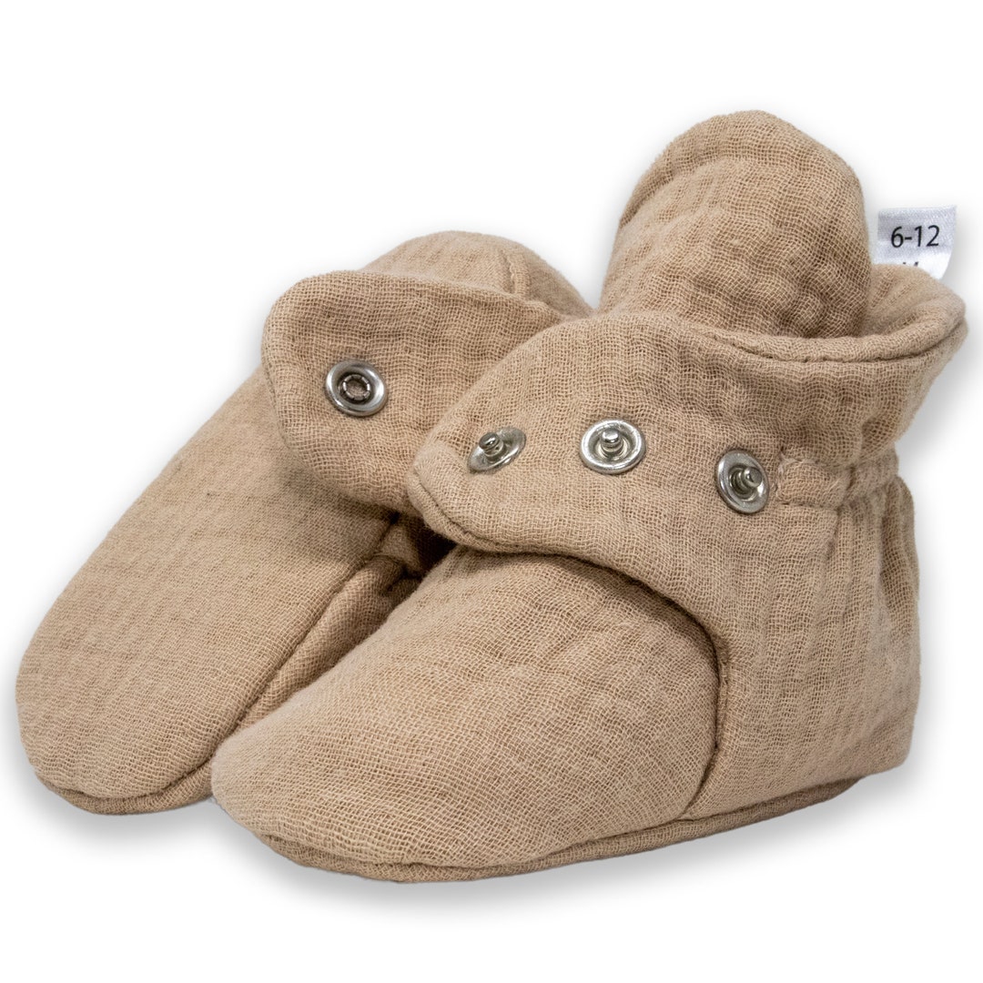 Muslin Beige Baby Booties, Stay on Booties, Organic Baby Boots, New ...