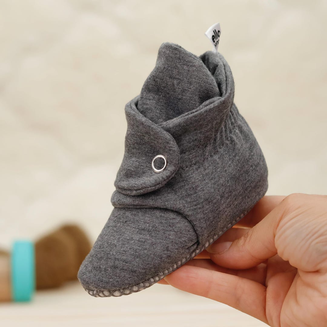 Dark Grey Cotton Baby Booties, Stay on Organic Baby Boots, Non Slip ...