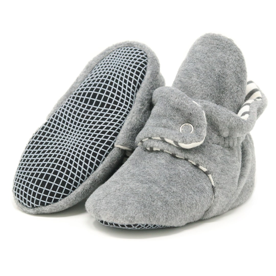 Grey Baby Booties, Soft Sole Baby Booties, Fleece Baby Booties, Non ...
