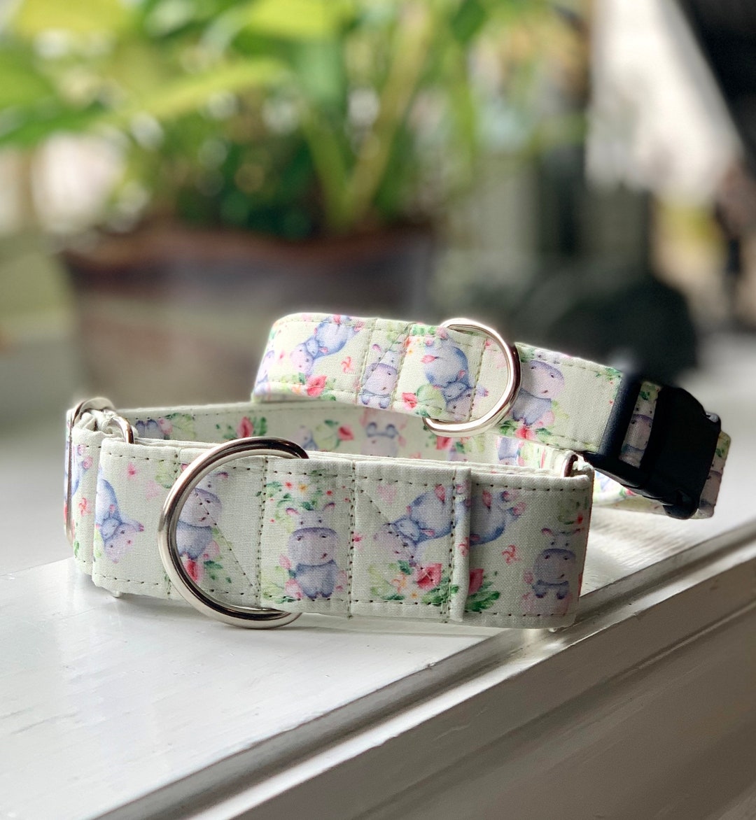 Happy Hippos Dog Collar- Martingale- Quick Release- No Buckle Slide ...