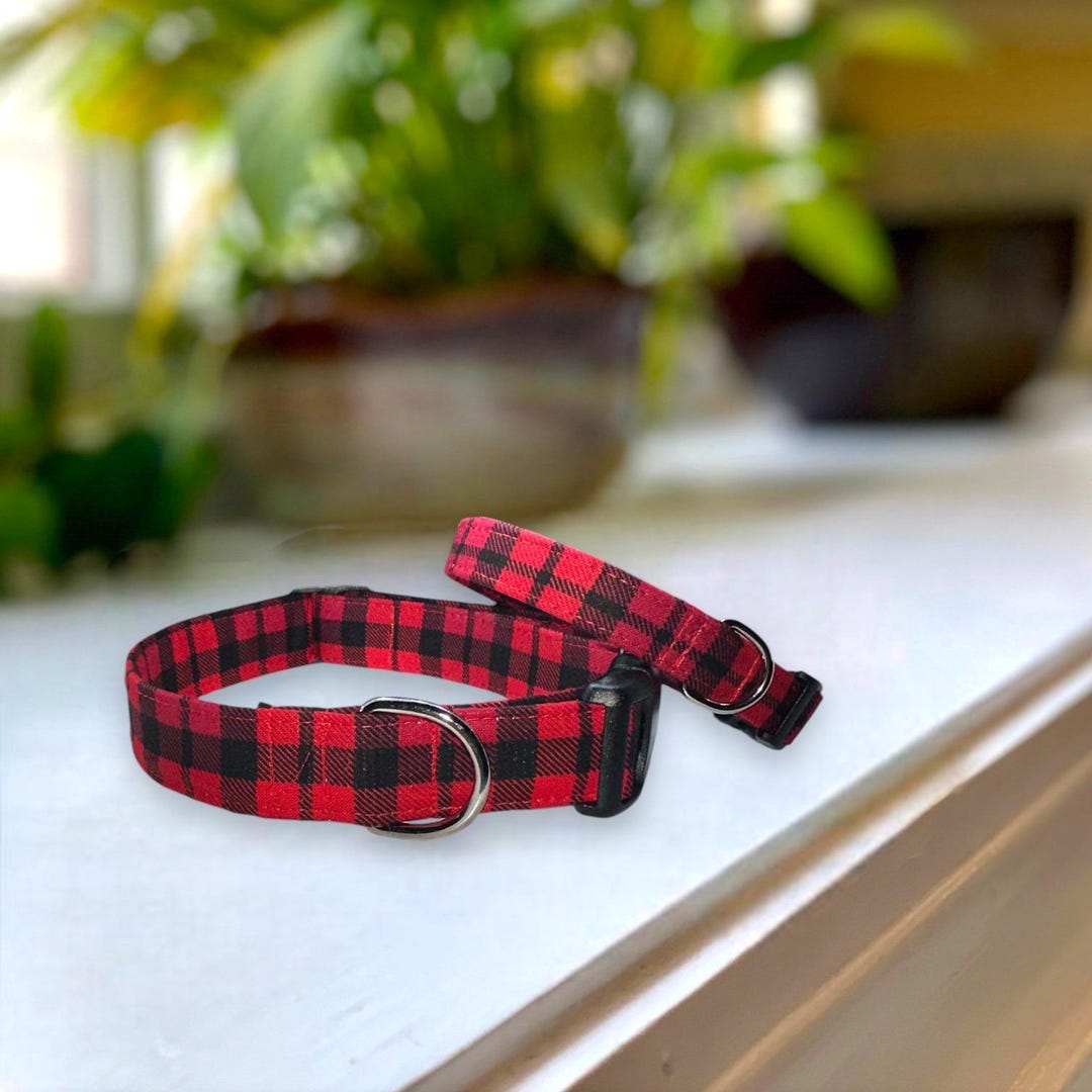 Red and Black Plaid Dog Collar- Martingale- Quick Release- No Buckle ...