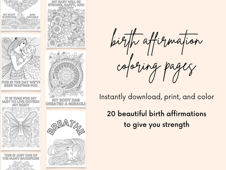 Birth Affirmation Cards Birth Affirmation Coloring - Etsy
