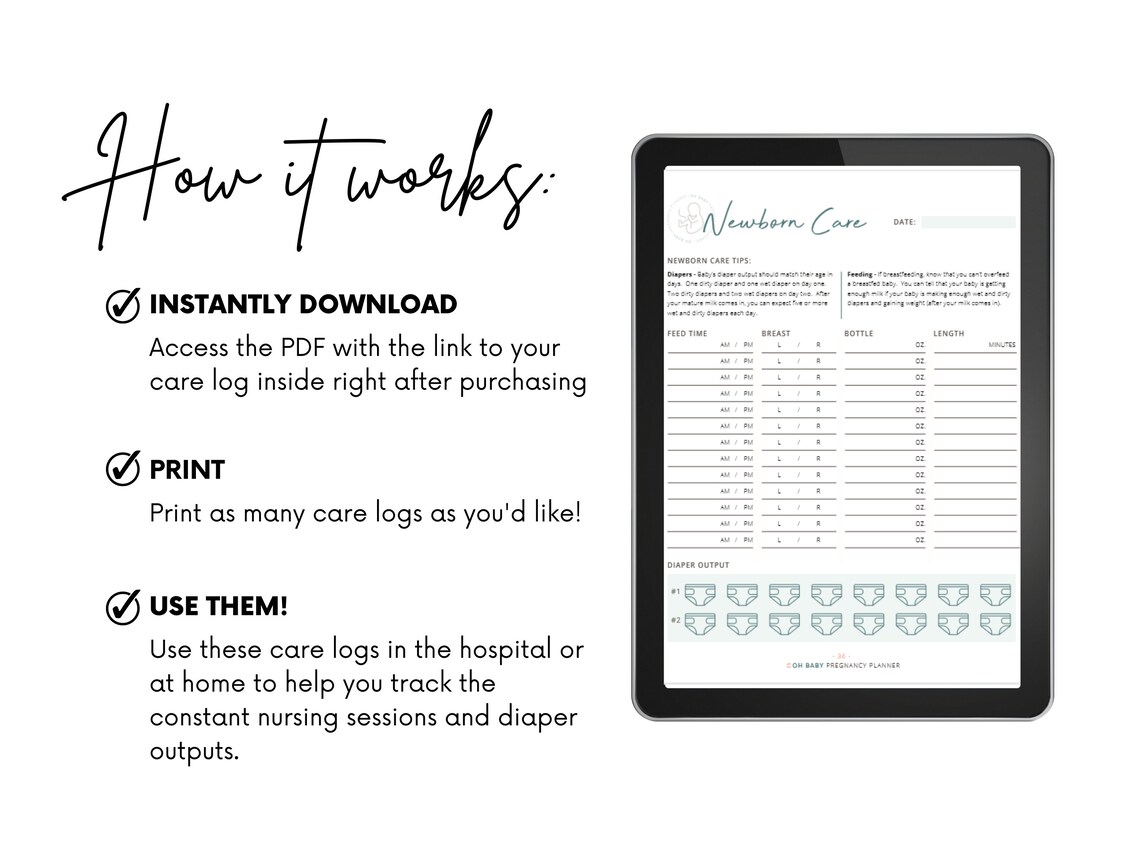 Newborn Care Log | Breastfeeding Tracker | Newborn Tracking Sheet ...