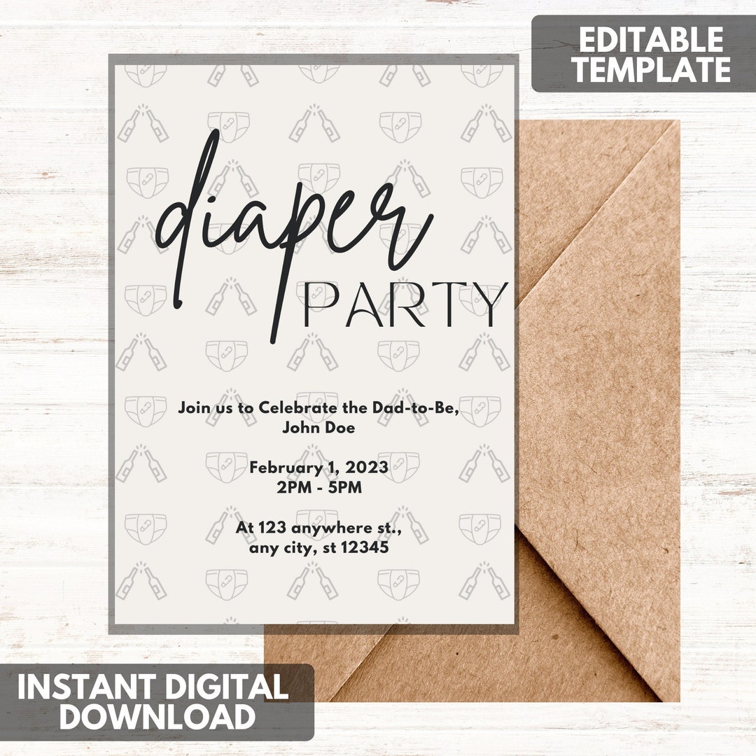 Diaper Party Invitation | Dad Shower Invite | Editable Invite Template ...