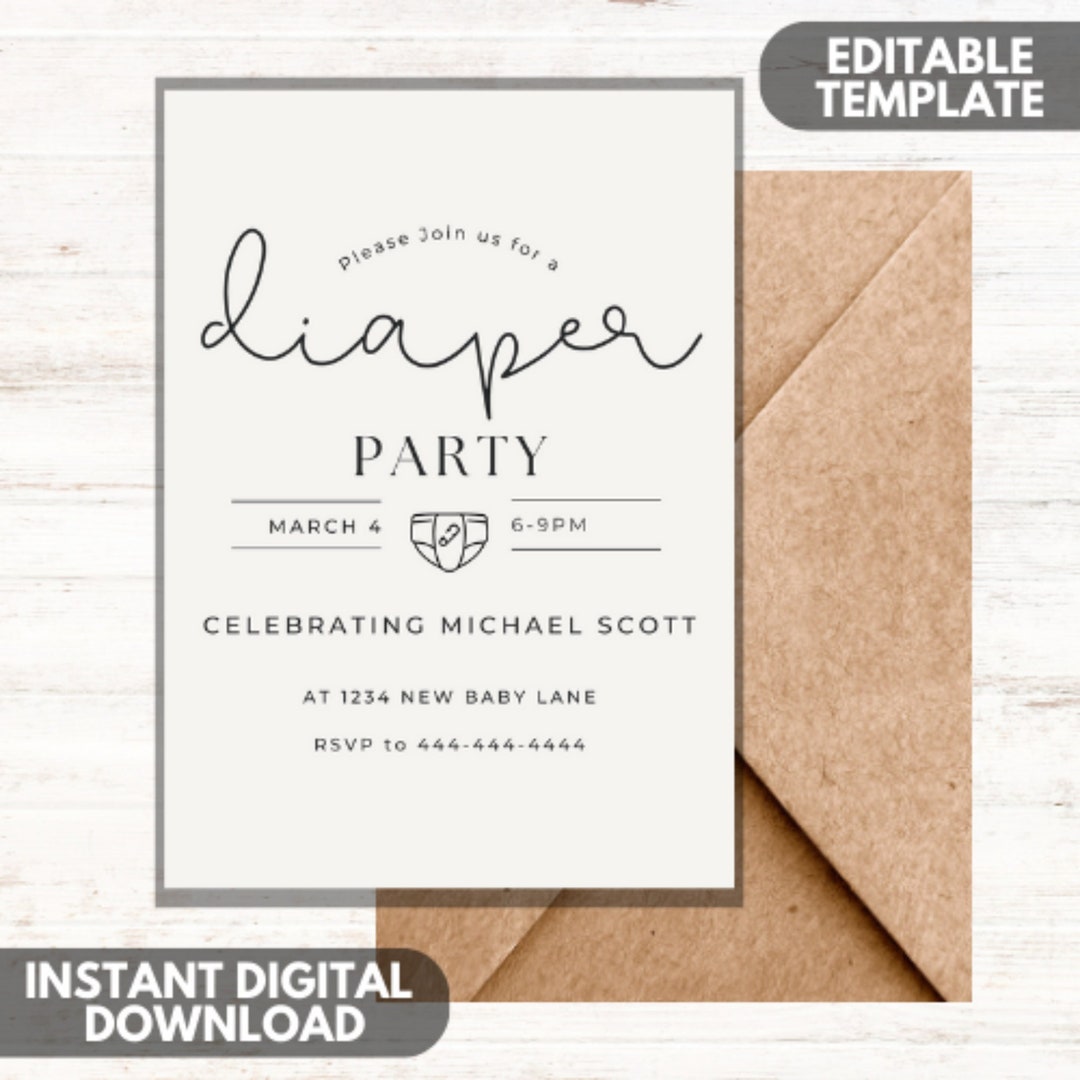 Diaper Party Invitation | Editable Invite Template | Instant Digital ...