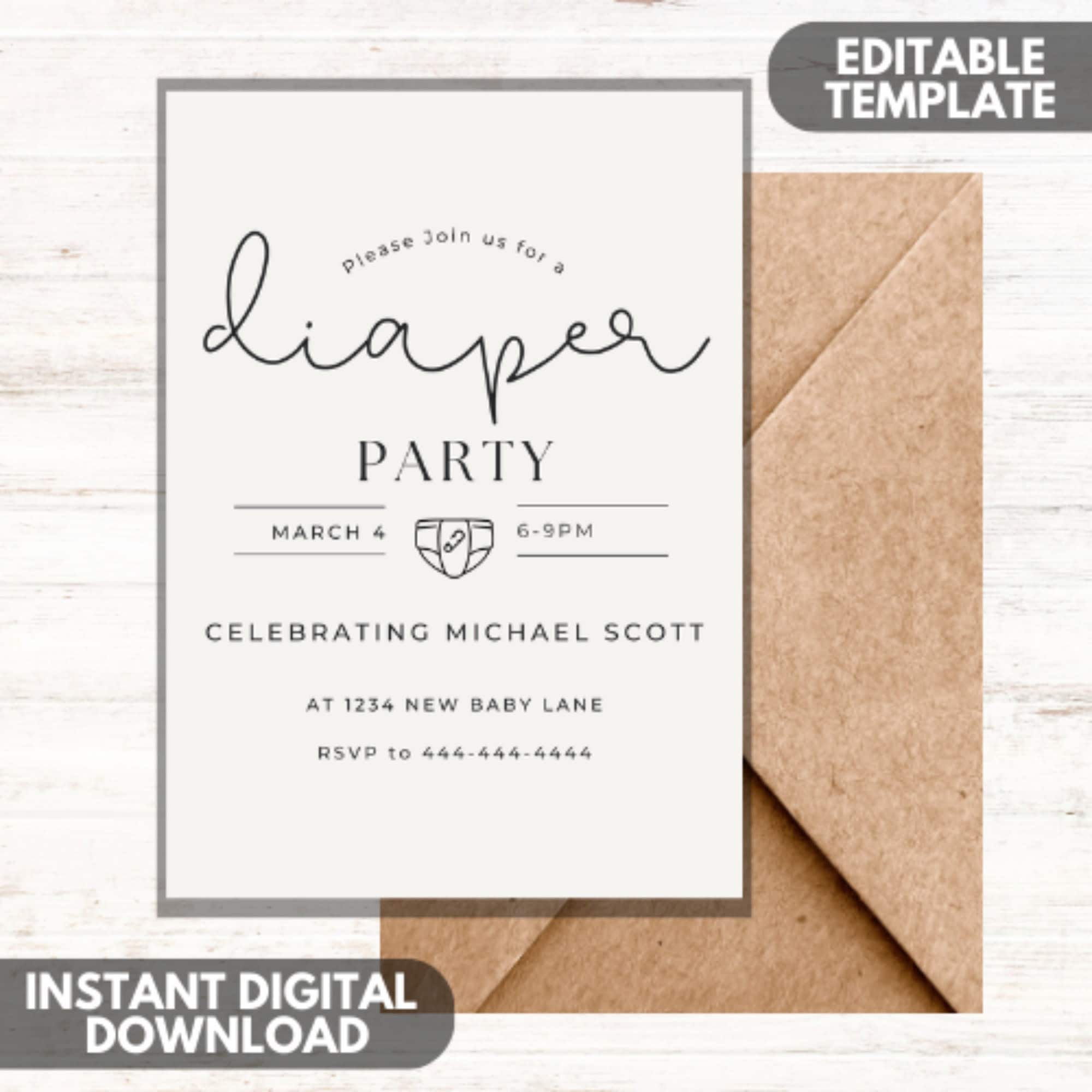 Diaper Party Invitation | Editable Invite Template | Instant Digital ... Diaper Party Invitation | Editable Invite Template | Instant Digital ...