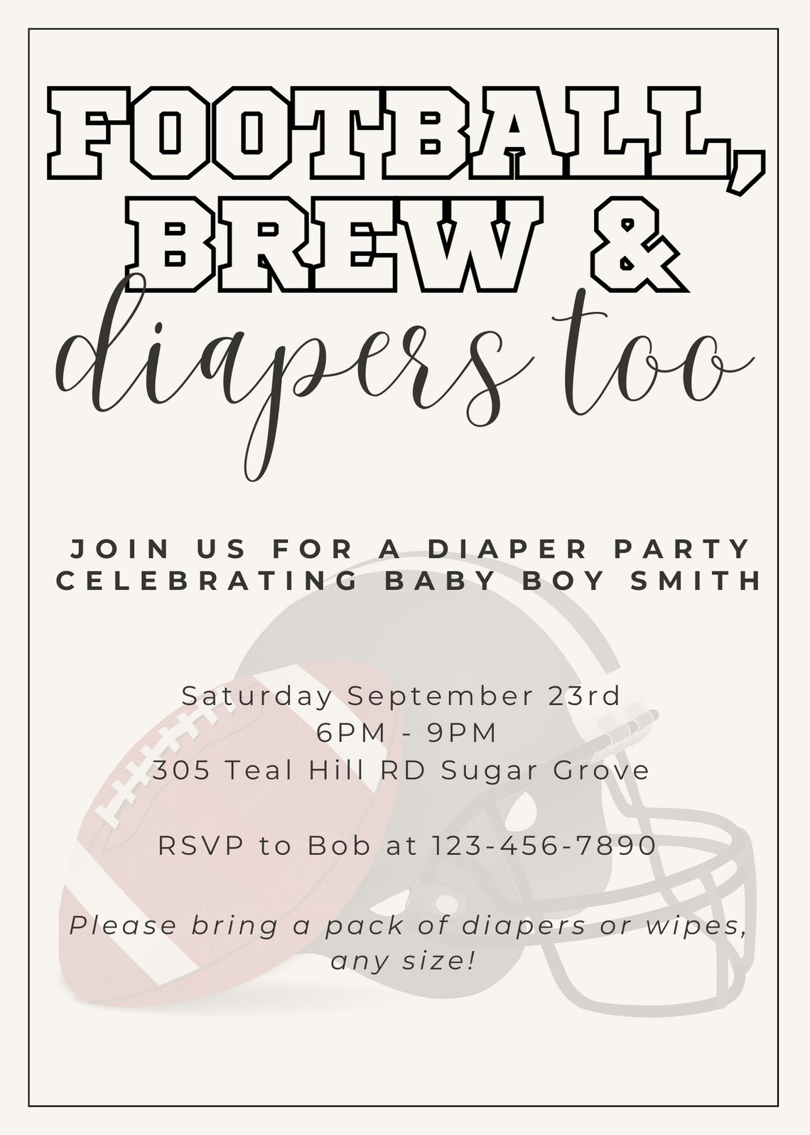Football, Brew, and Diapers Too| Diaper Party Invite | Instant Digital ...