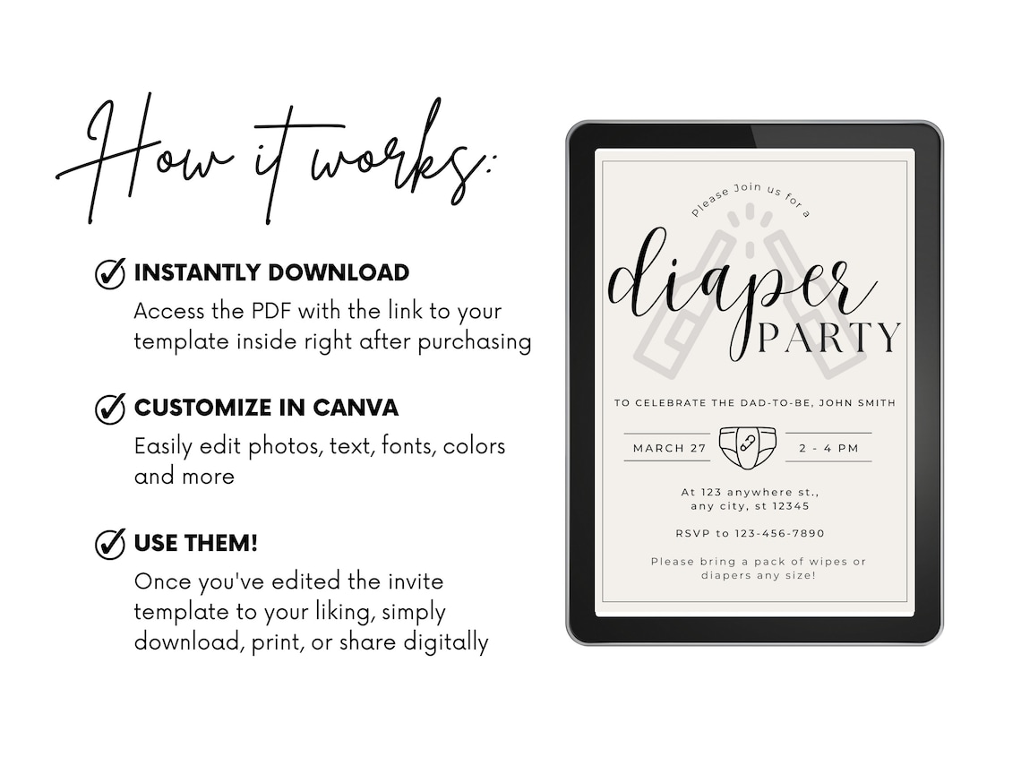 Cute Diaper Party Invite | Instant Digital Download | Editable Template ...