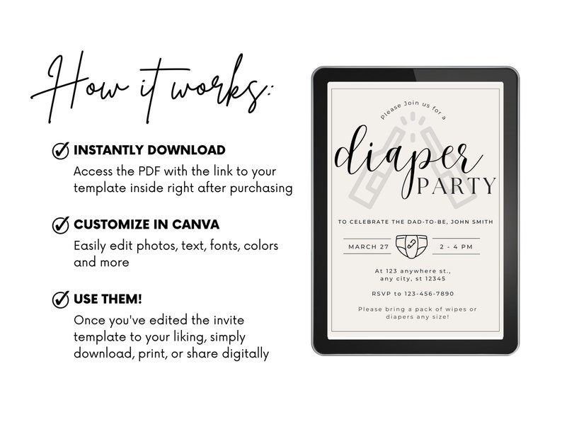 Cute Diaper Party Invite | Instant Digital Download | Editable Template ...