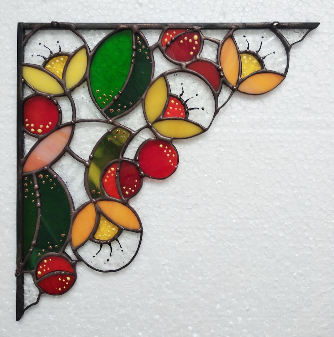 Vitral de esquina - Adorno floral - Decoración de vidrio - Atrapasol ...
