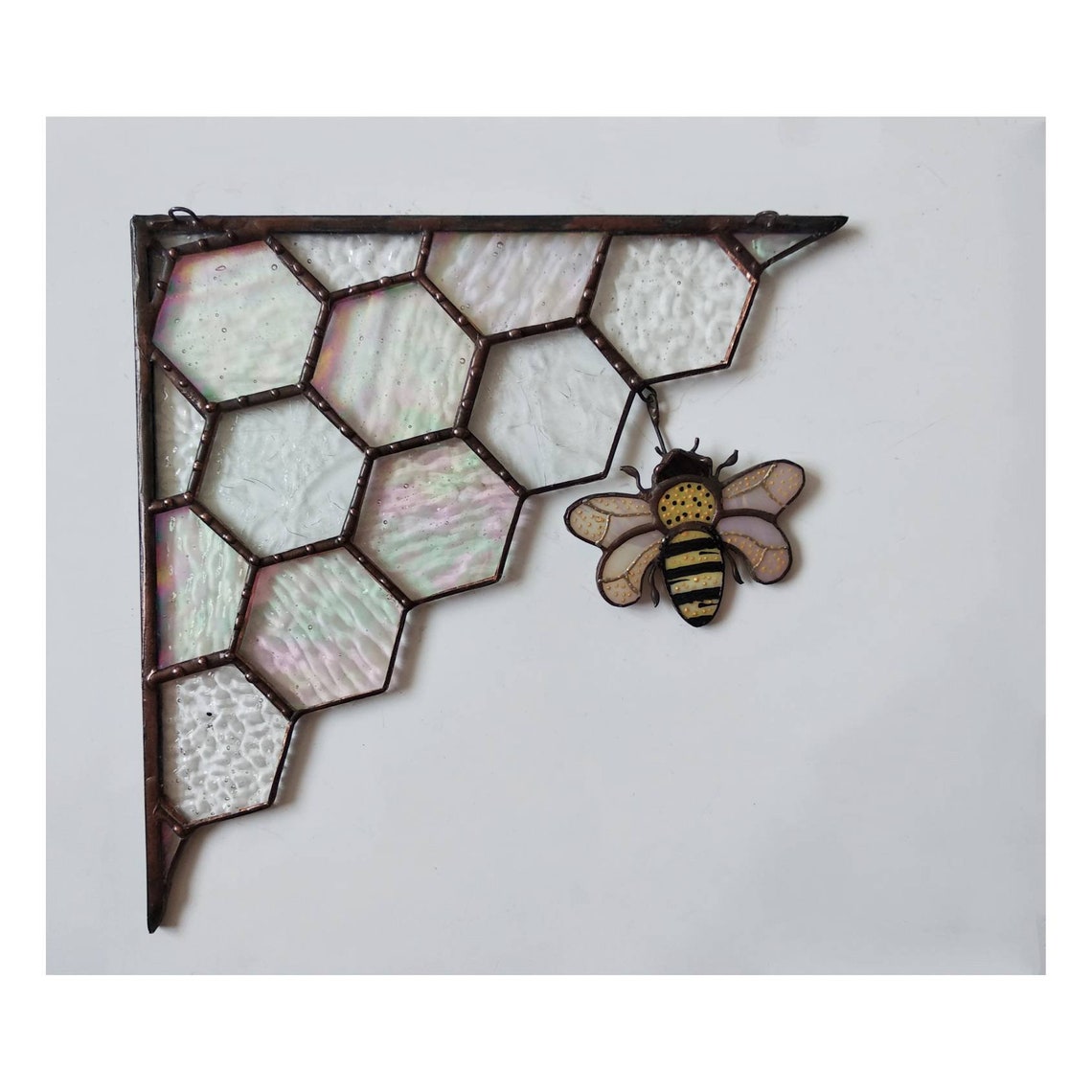 Honeycomb Bee Stained Glass Corner Stained Glass | Etsy