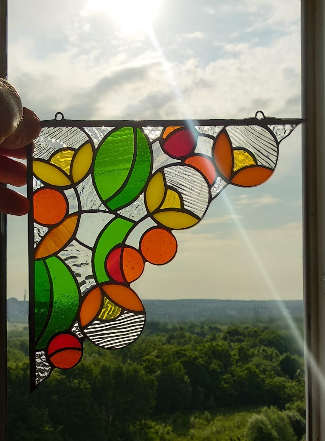 Corner Stained Glass Window Floral Ornament Glass Decor - Etsy