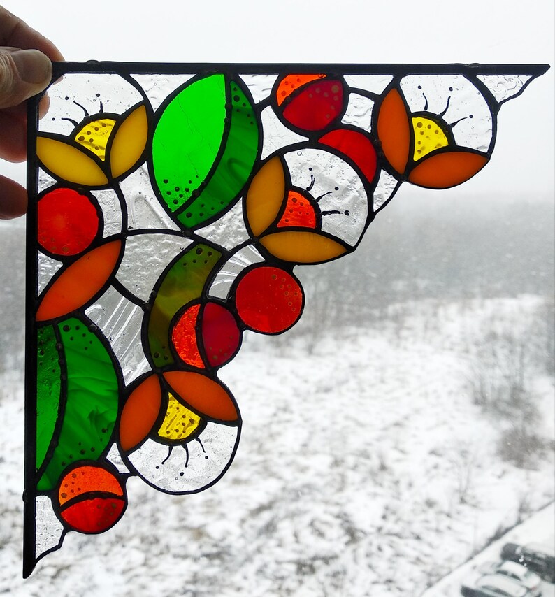 Vitral de esquina - Adorno floral - Decoración de vidrio - Atrapasol ...