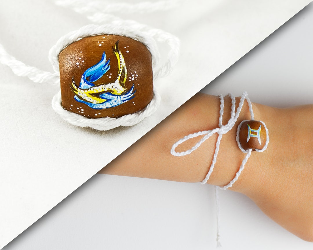 Gemini Bracelet / Necklace Hand Painted, Double-sided Wooden Pearl ...