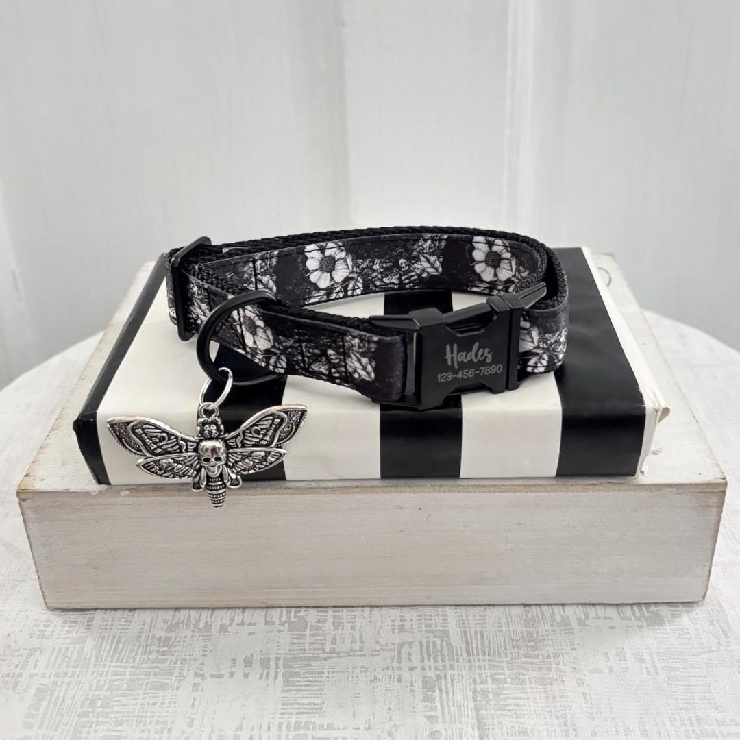 Death's Head Hawkmoth Dog Collar: Gothic Floral Nylon Fabric ...