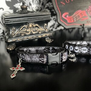 COVEN - Gothic Cross and Cathedral Window Dog Collar - 3/8" 5/8" 1" or ...