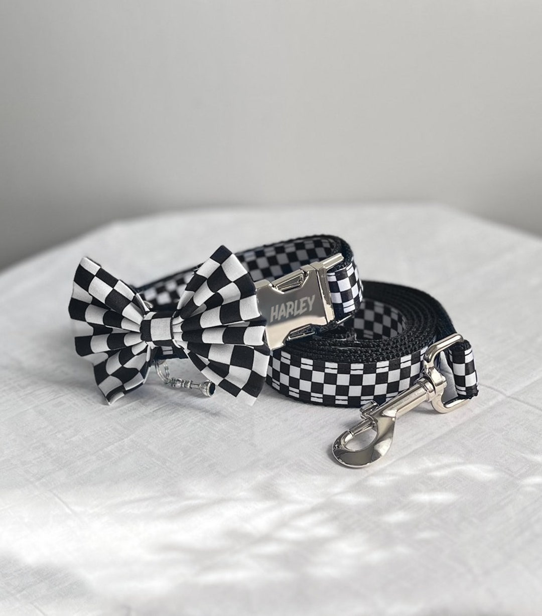 MATE SET Black and White Checkered Dog Collar and Leash Set 3 Piece ...