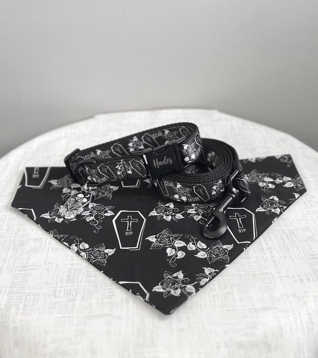 AGONY SET Dead Inside Coffin Dog Collar and Leash Set Gothic Rose 3 ...