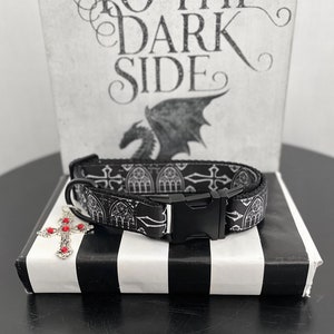 COVEN - Gothic Cross and Cathedral Window Dog Collar - 3/8" 5/8" 1" or ...