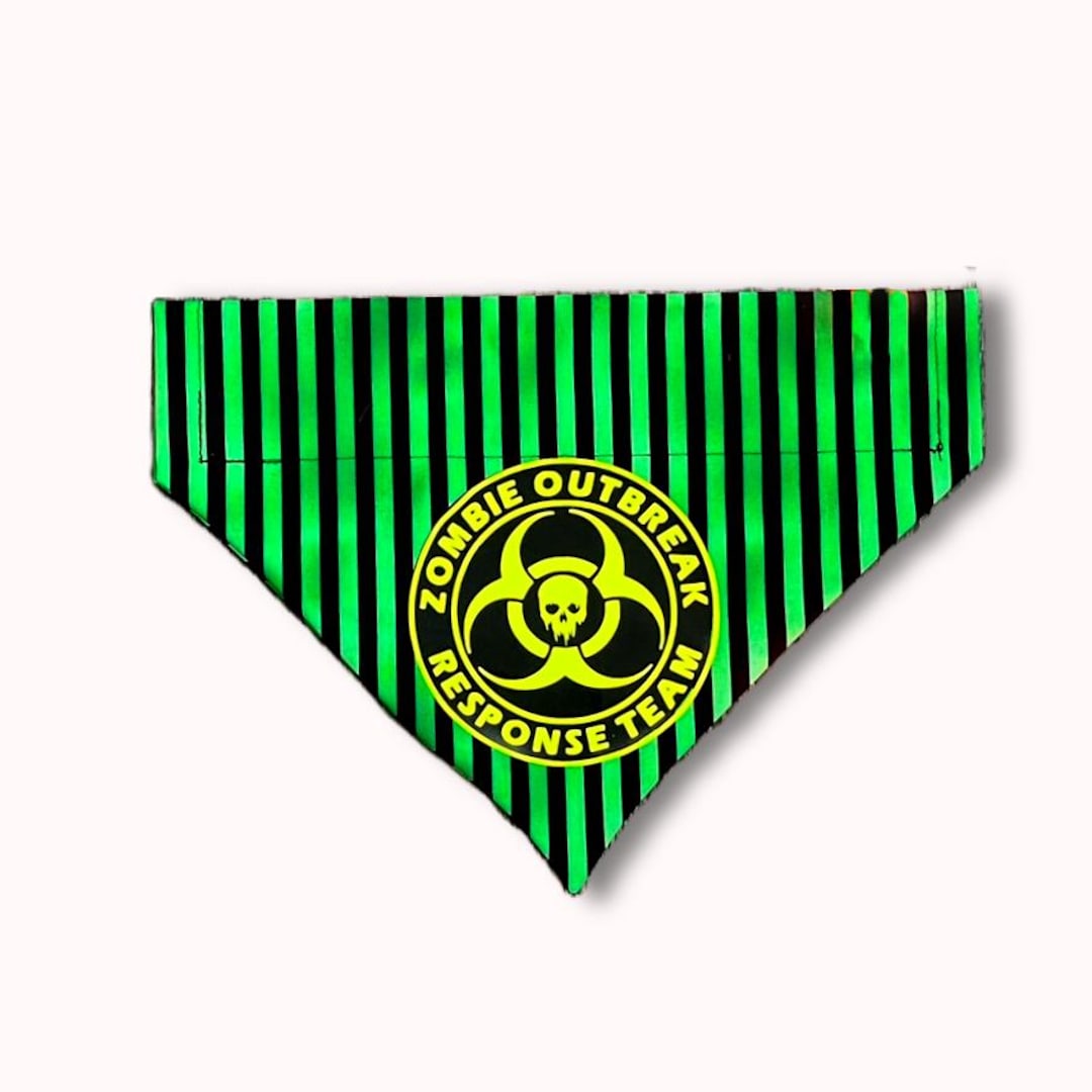 Zombie Biohazard Dog Bandana: Green Striped Cotton Fabric, Halloween ...