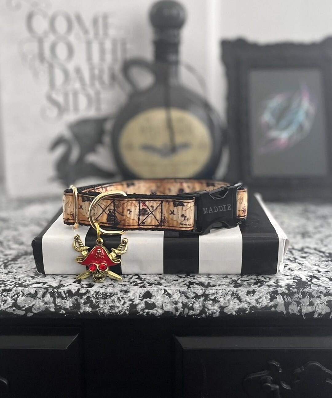 HOOK - Pirate Dog Collar - Treasure Map Pattern Collar - Sea Captain ...