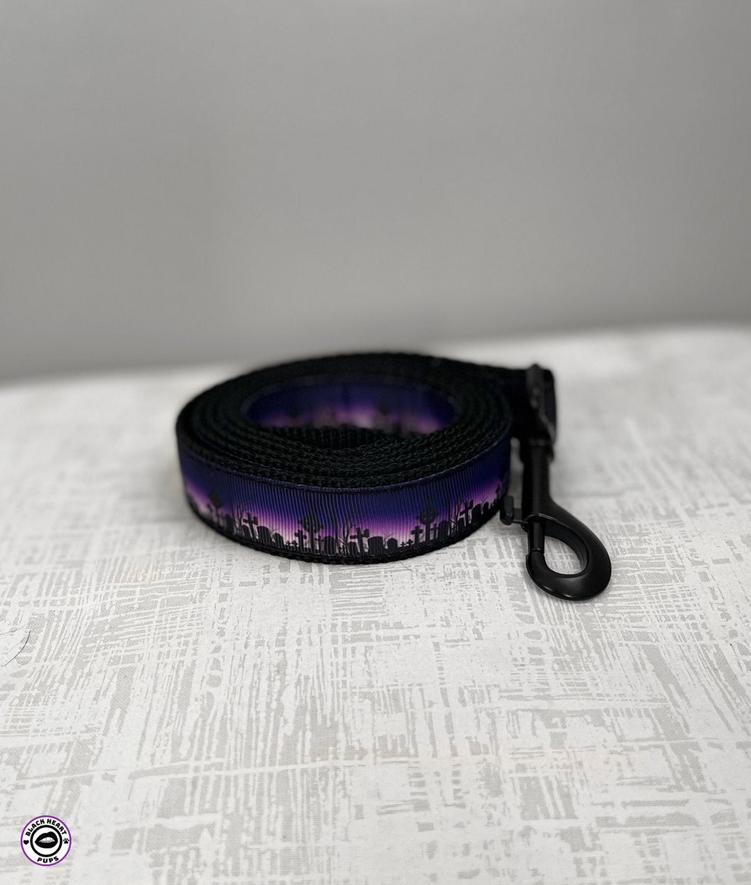 GRIEF LEASH Cemetery Dog Leash 5/8 or 1 Gothic Dog Leash Black Nylon ...