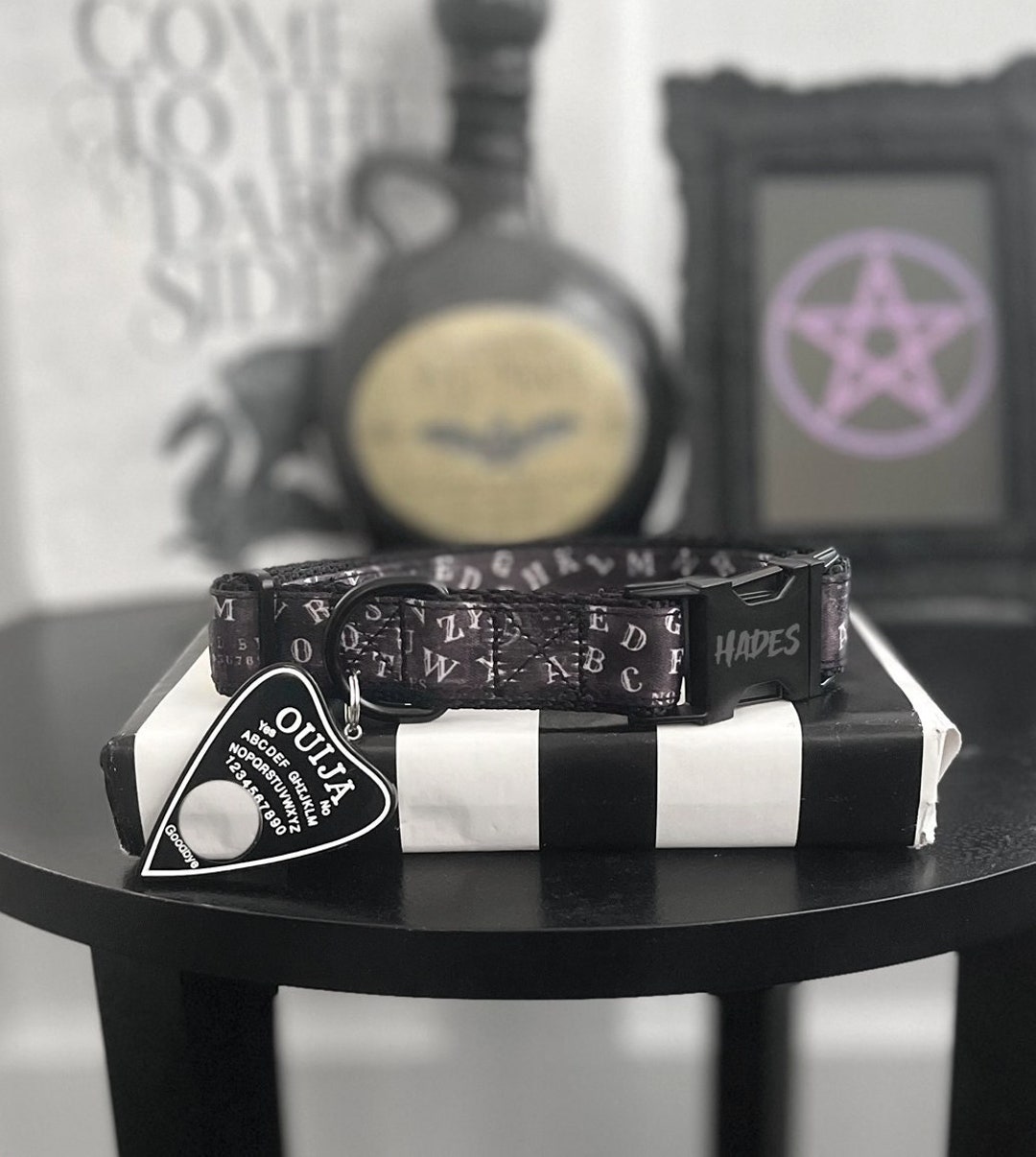 Gothic Ouija Board Dog Collar: Occult Spirit Board Pattern Fabric ...