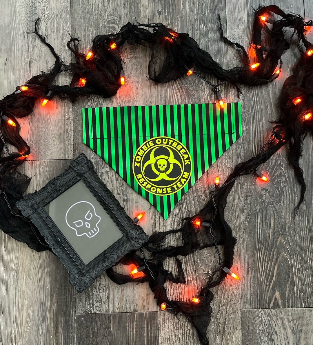 BIOHAZARD BANDANA - Zombie Dog Bandana - Neon Dog Bandana - Tie on or ...