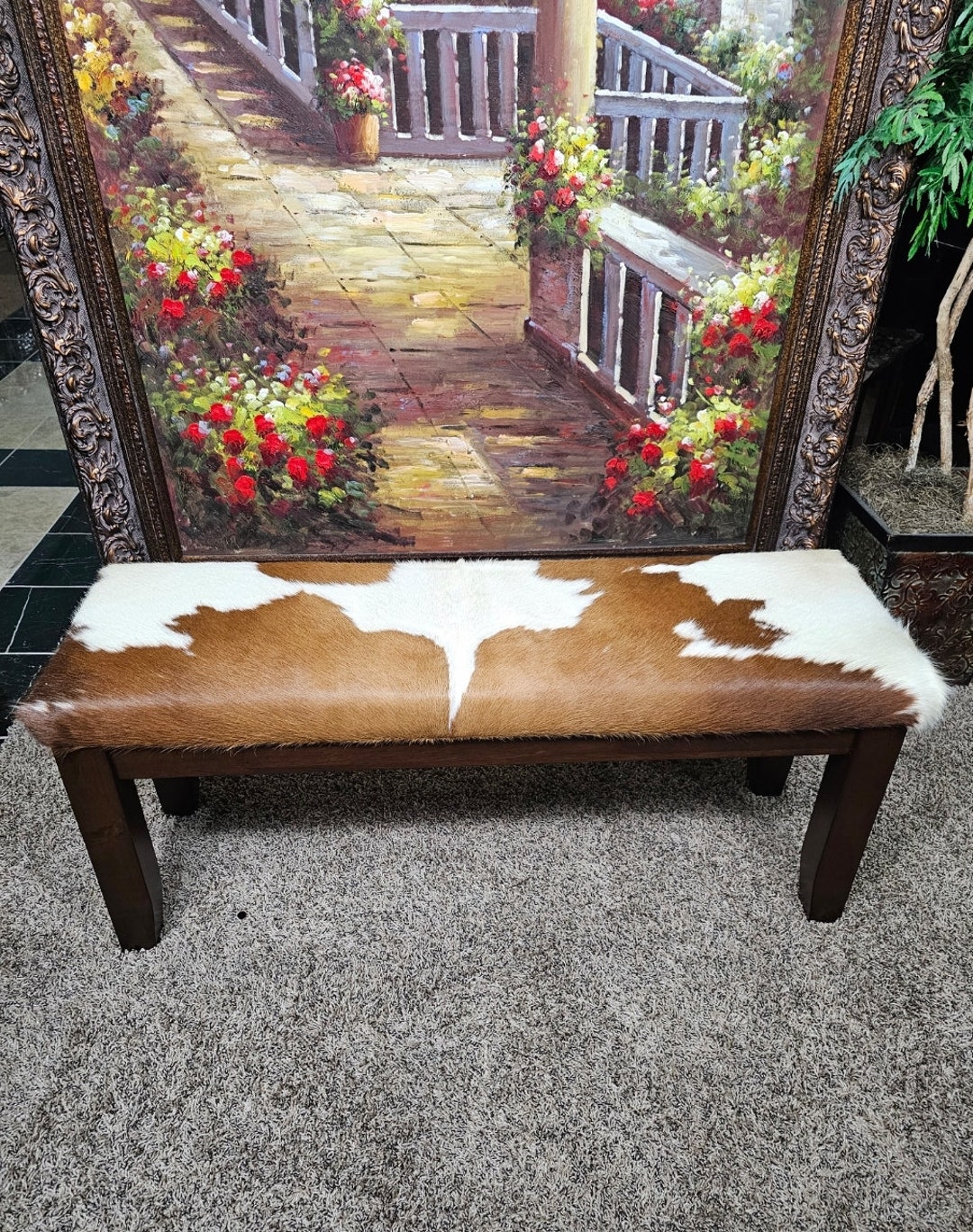 Cowhide Entry Bench Leather Bench Entry Way Bench Bedroom Bench Dinning ...
