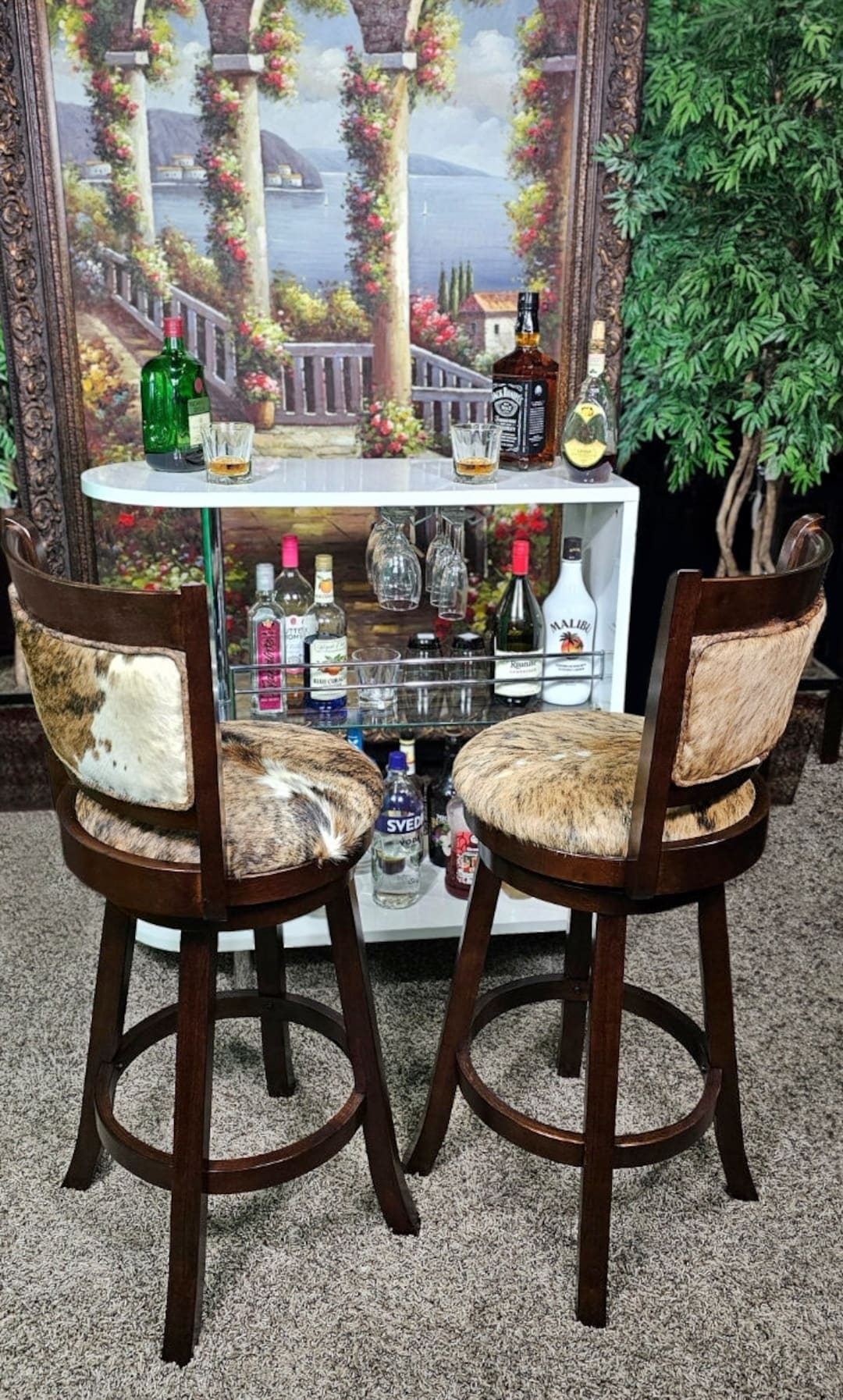 Leather Cowhide Bar Stool counter Height Chairswivel Stool kitchen ...