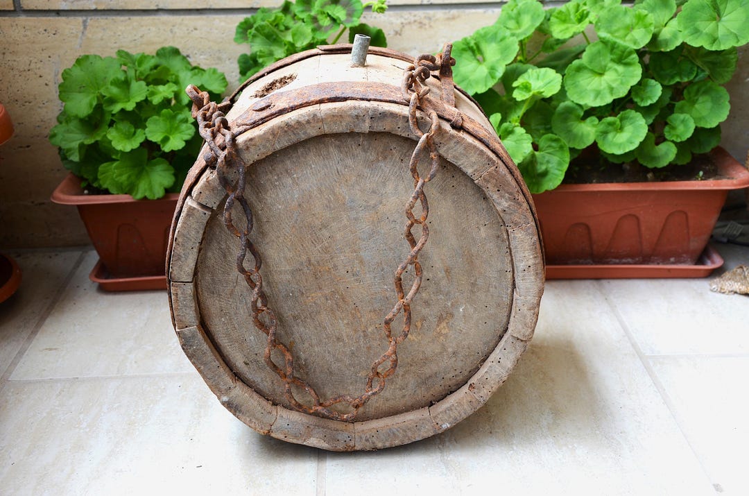 Antique Primitive Ottoman Wooden Barrel, Rustic Handcrafted Handle ...