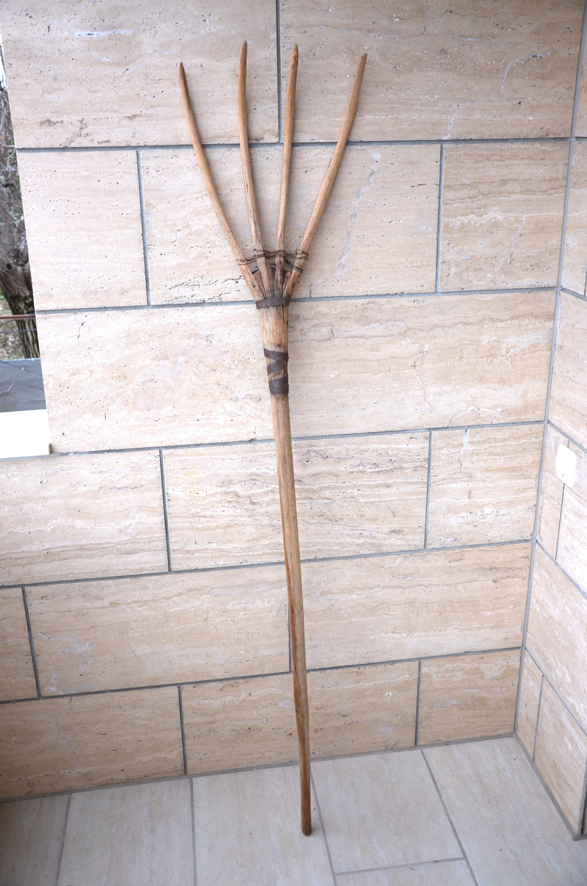19th Century Bulgarian Hay Fork on Custom Wall Mount, Antique Primitive ...