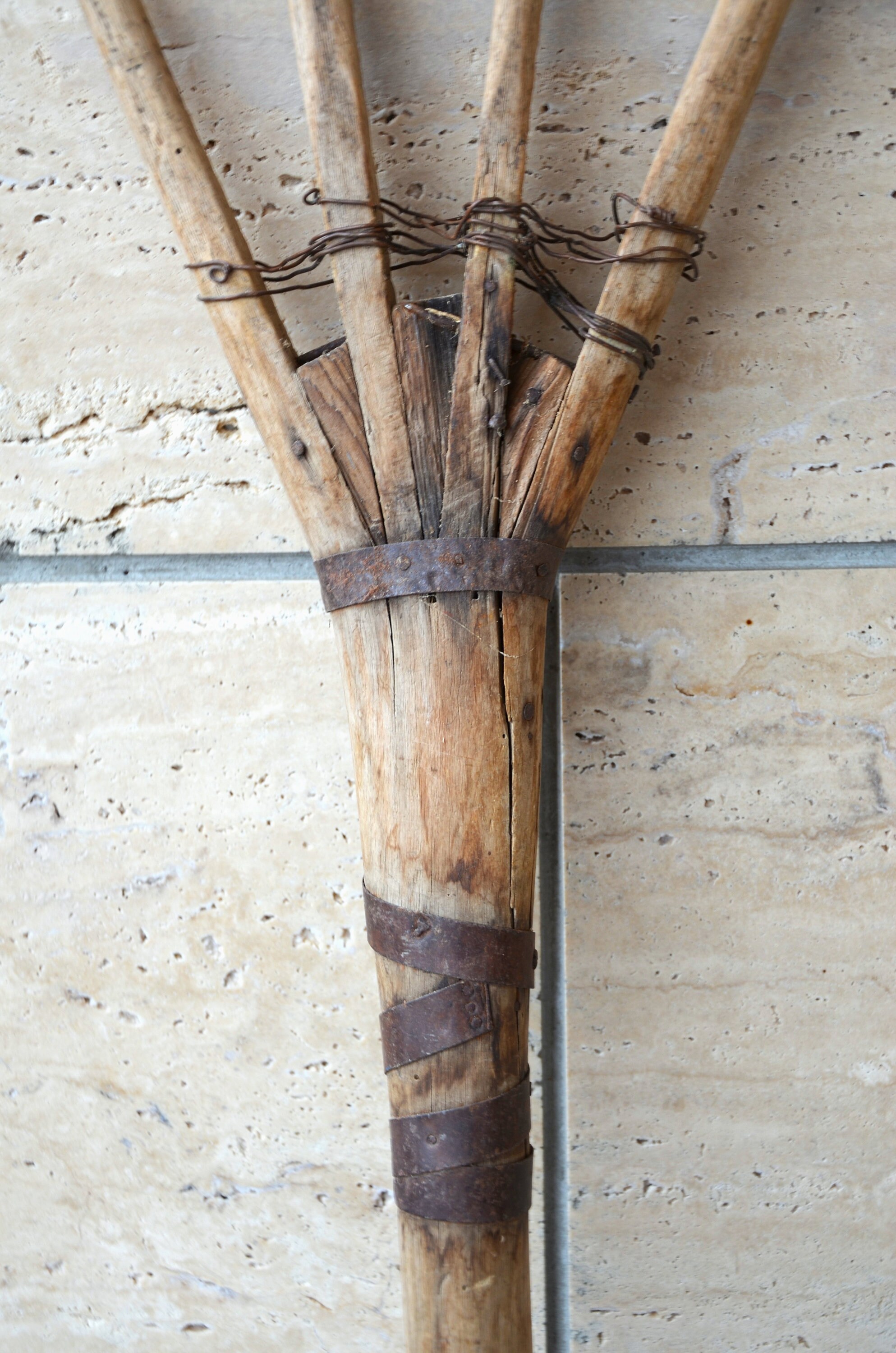 19th Century Bulgarian Hay Fork on Custom Wall Mount, Antique Primitive ...