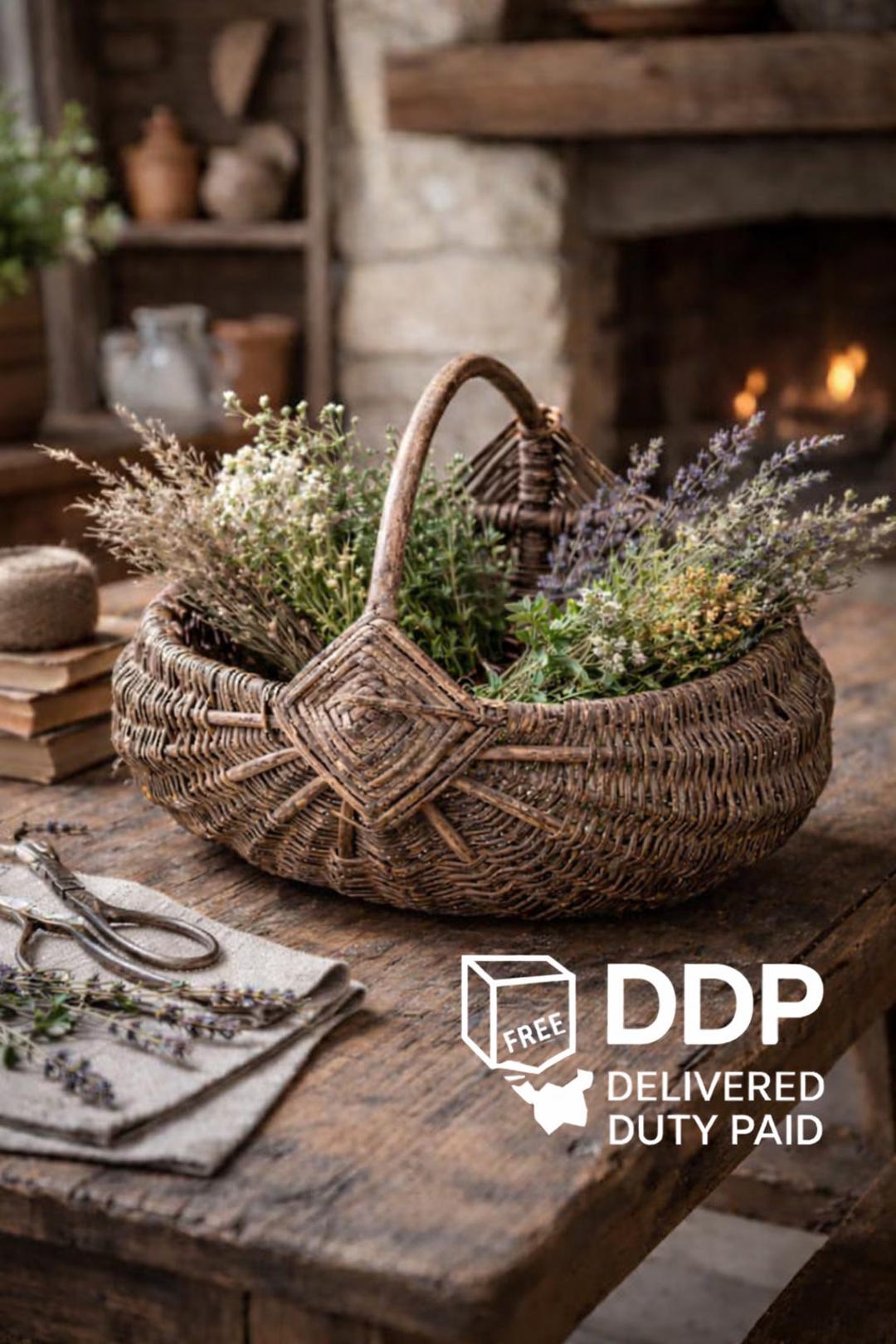 Antique Handwoven Wicker Basket C.1900 | Primitive Farm Basket | Rustic ...